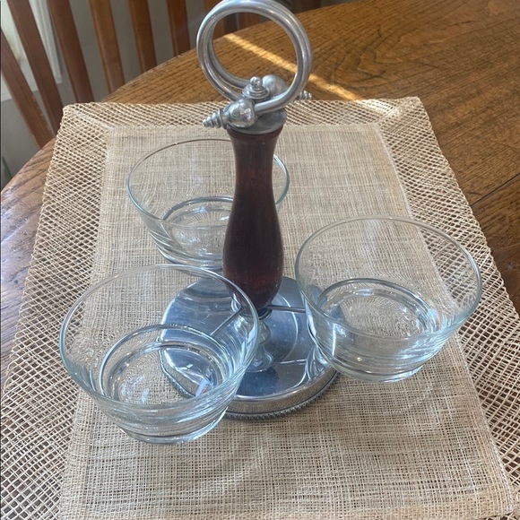Dining | Mid Century Glass Serving Set With Brown Wood Stand Buenilum ...